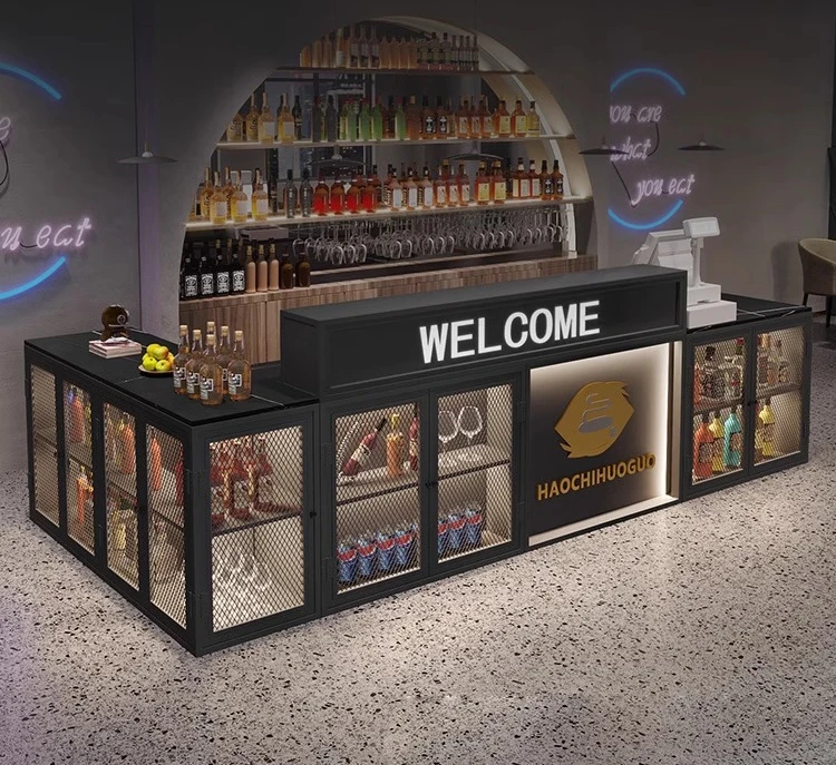 Custom Modern LED L-Shaped Bar Display Table for Cafe Shops and Wine ...