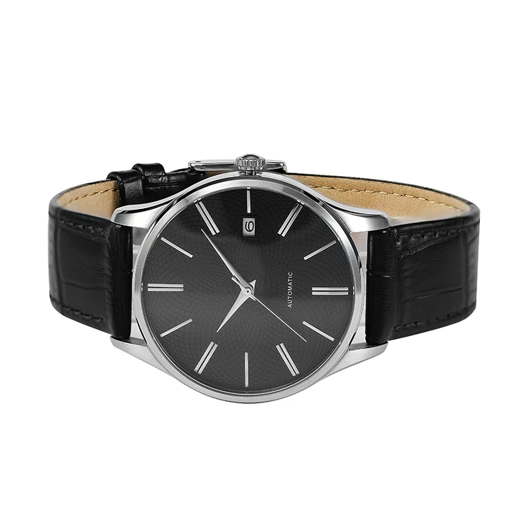 Japanese NH35 Movement Automatic Luxury Watch Leather Band Ripple Dial ...