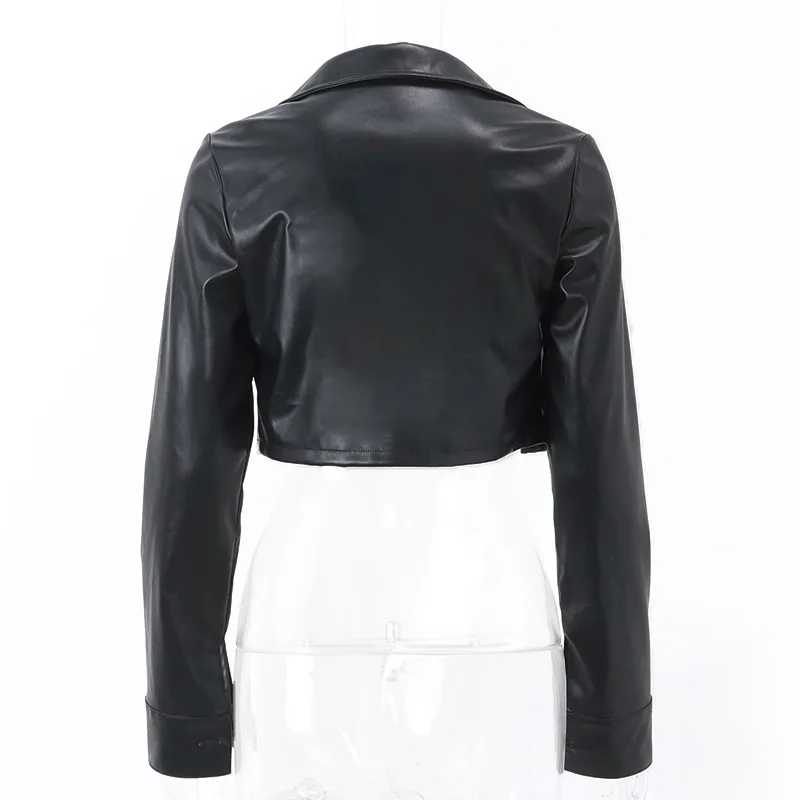 Spring Fall Women's Outfits Black PU Leather Crop Jacket+Shorts ...