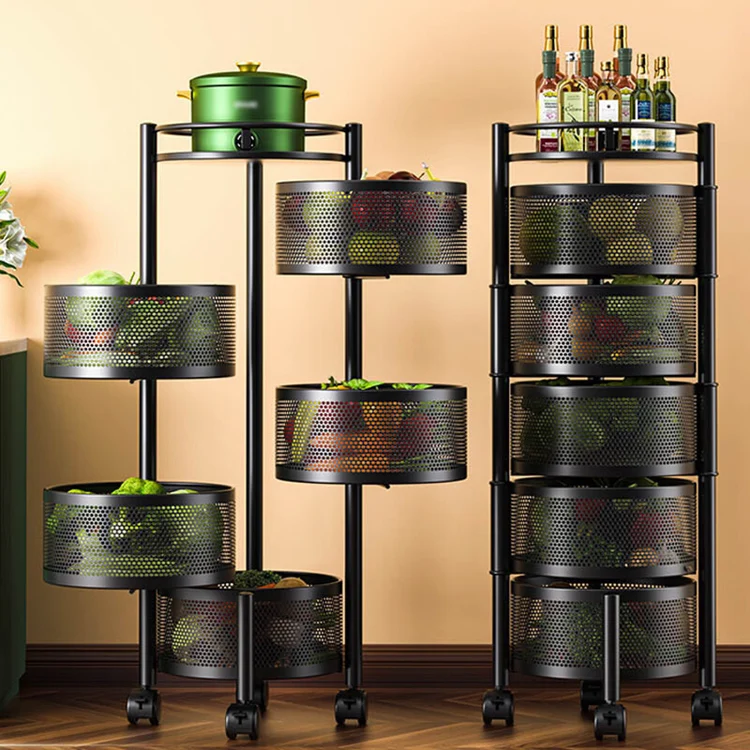 Circular Floor Folding Multi Layer Rotating Fruit Kitchen Vegetable ...