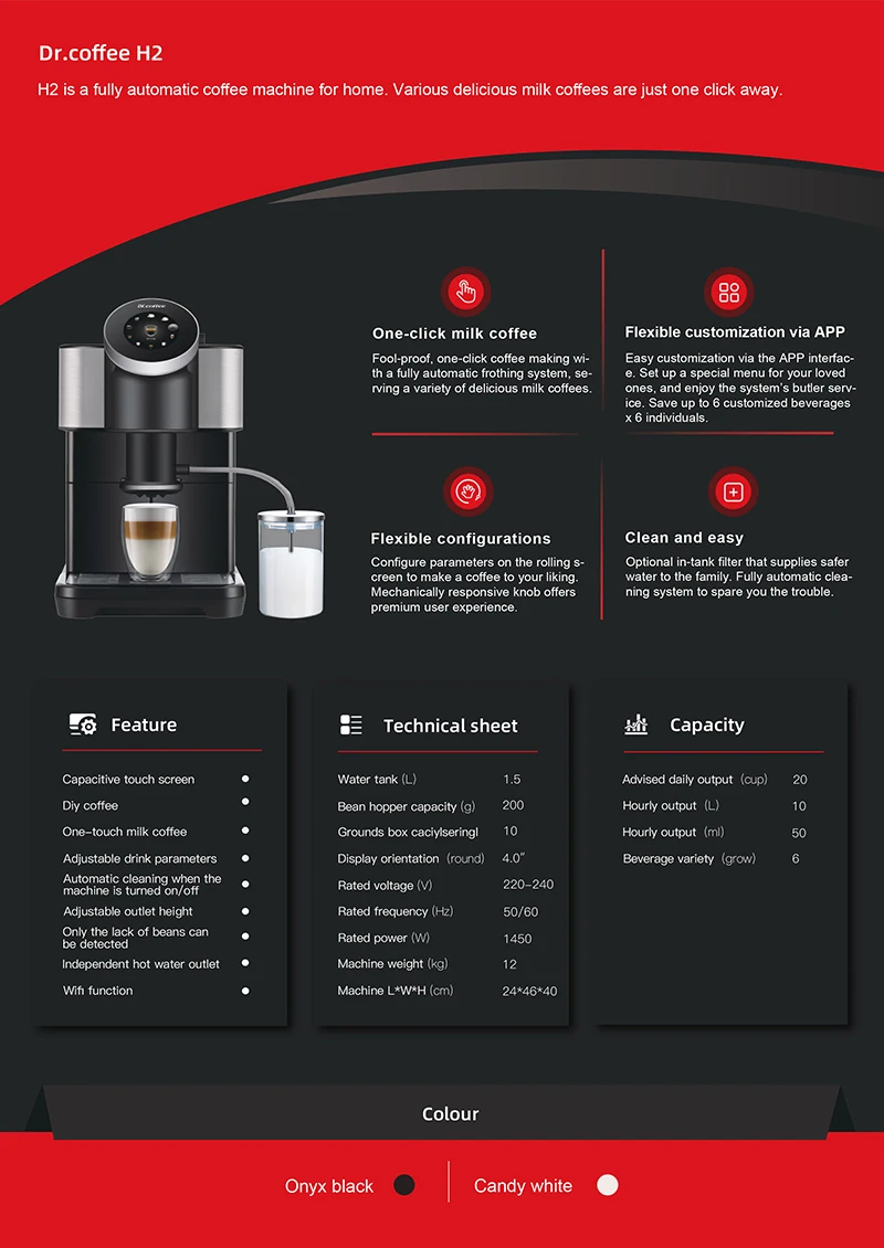 Dr.coffee H2 Fully Automatic Coffee Machine - Bean to Cup