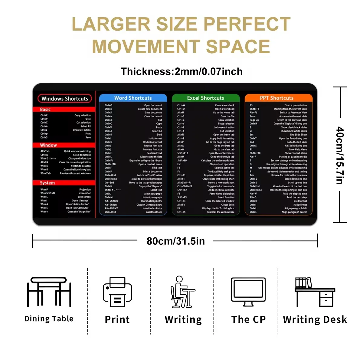 Hot Selling Shortcut Mousepad Chart Pattern Desk Mat Xxl 30*80cm ...