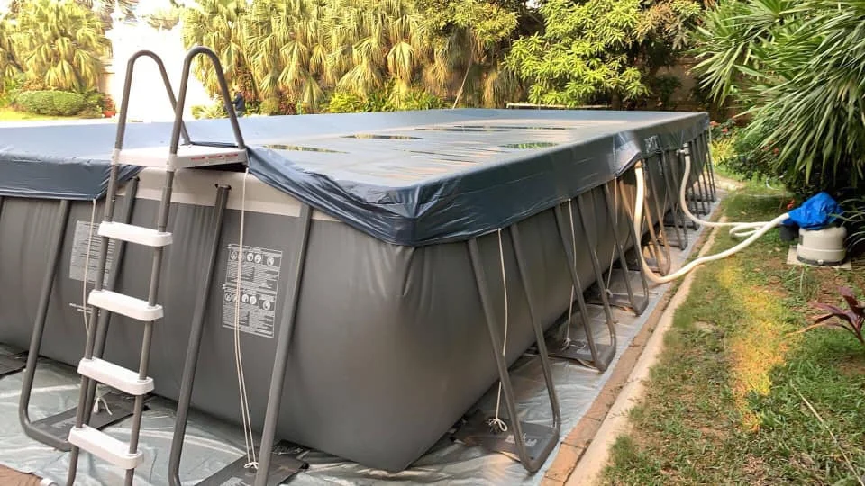 INTEX 18ft Ultra Frame Rectangular Above Ground Swimming Pool Set