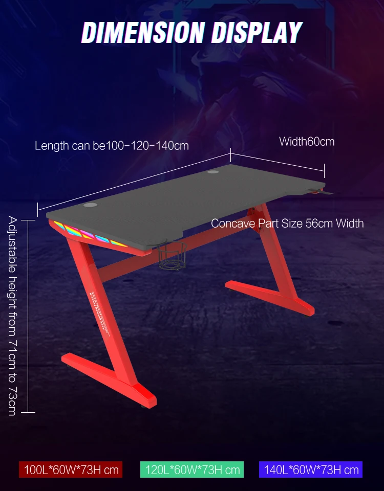 Smart Height Adjustable Gaming Desk - LED Racing Room Table