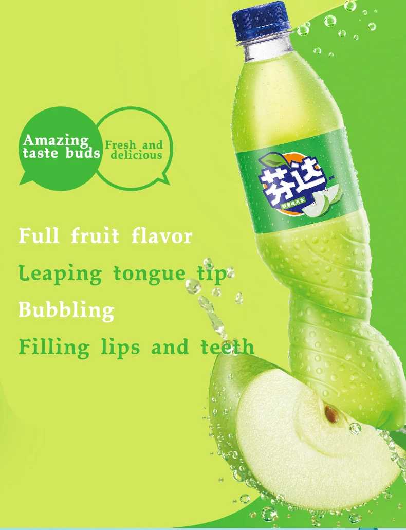 500ml Bottled Fan Ta Soft Drinks apple Flavor Wholesale Carbonated ...