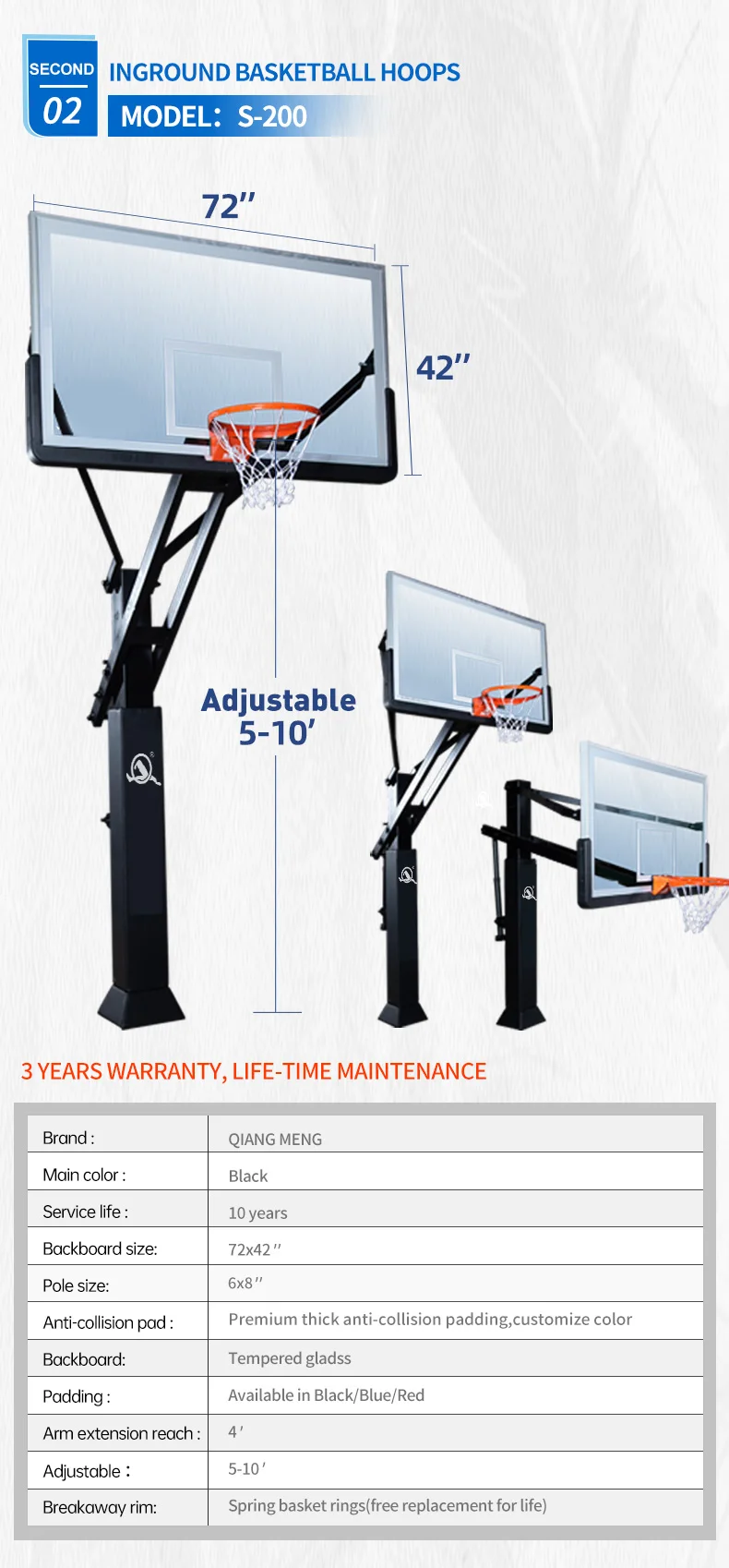 Outdoor Basketball Goals System Basketball Hoop Breakaway Rim 72 Inch ...