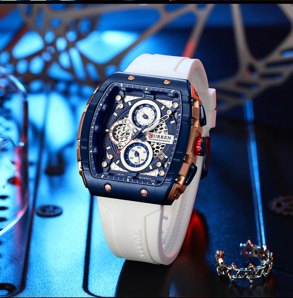 New CURREN 8442 Sports Watch - Square Design Analog Chronograph with ...