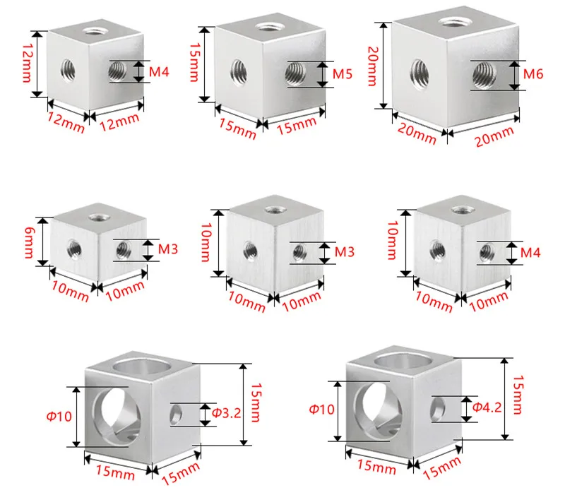 Aluminum Six-Sided Cube Nut Fixing Block Connector M3 M4 M5 M6 for ...