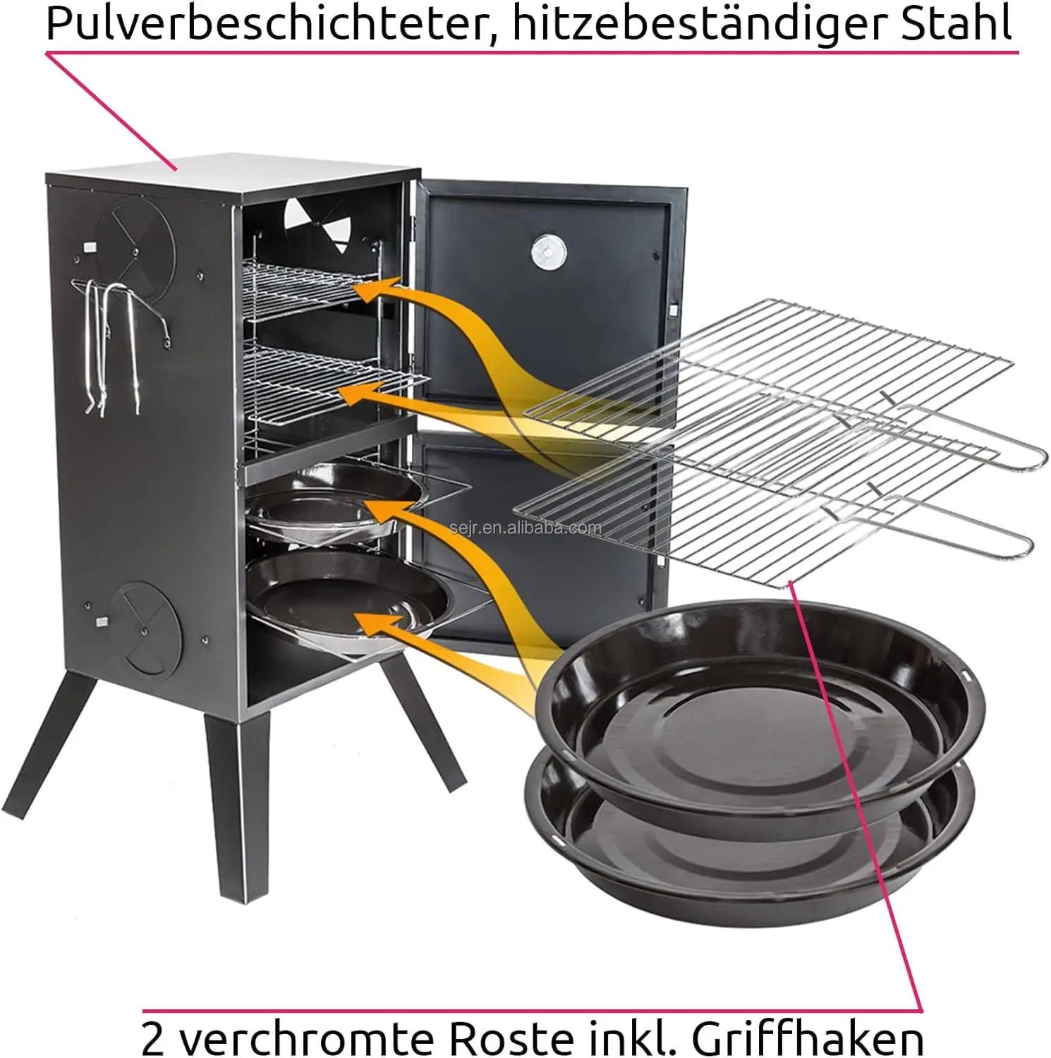 SEJR Heavy-Duty Barbecue Square Vertical Barrel Charcoal BBQ Meat Fish ...