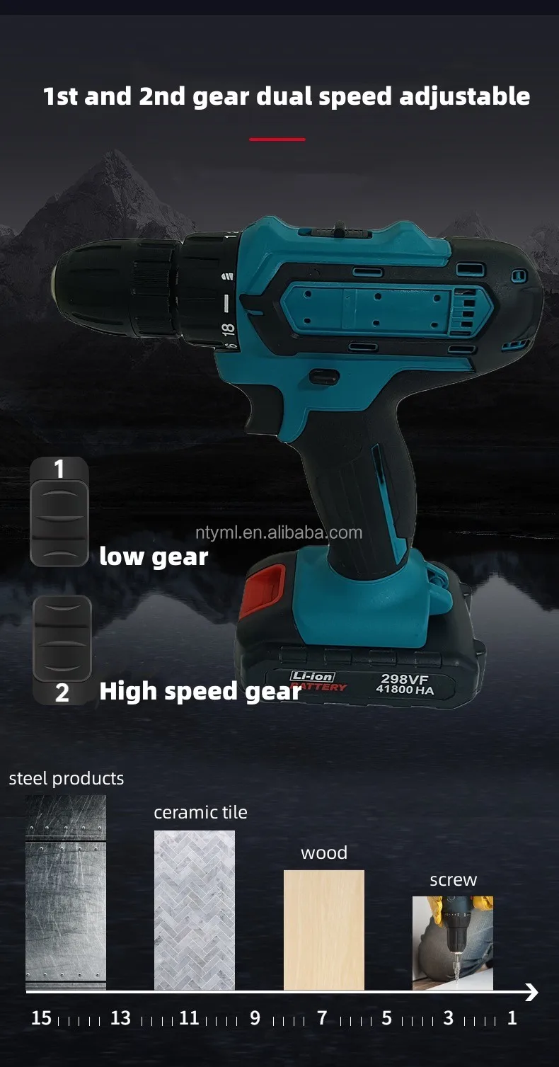 36V Variable Speed Electric Drill - Cordless & Versatile