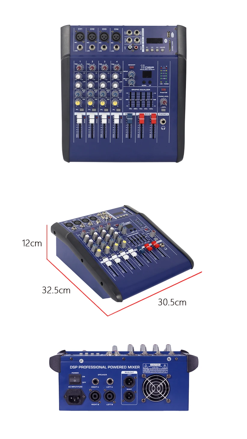 4 Channel Power Mixer Amplifier - Professional Audio Mixers