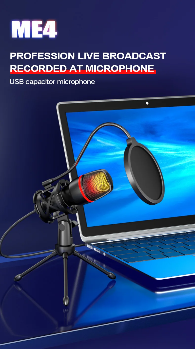 ME4 RGB Microphone Wired Computer Gaming Microphones Light-Weight ABS ...