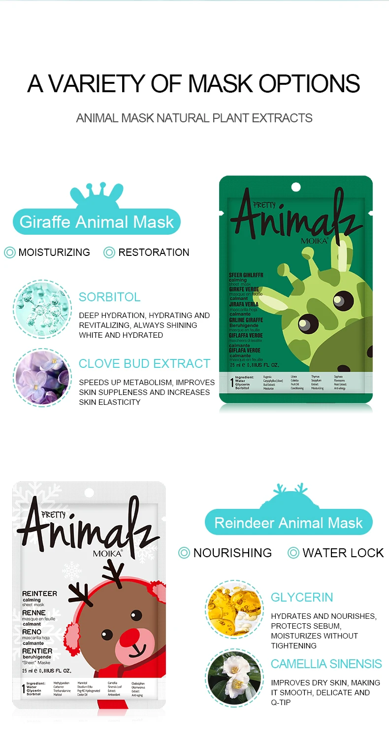 Moika Character Sheet Masks | Panda,Unicornn,Puppy,Owl,Giraffe,Husky ...