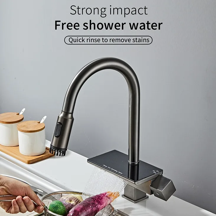 2023 Smart High-end Copper Flying Waterfall Pull Out Kitchen Sink ...