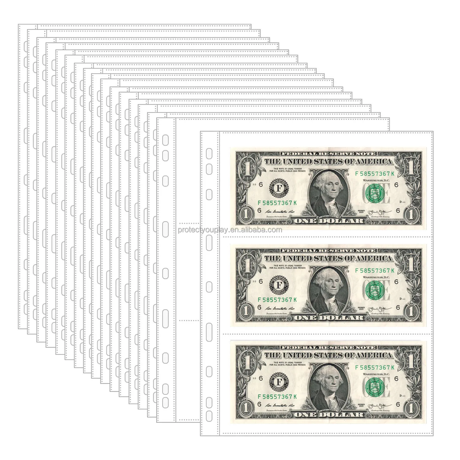 20 Sheets Currency Pages for Paper Money Collection - 3 Pockets ...