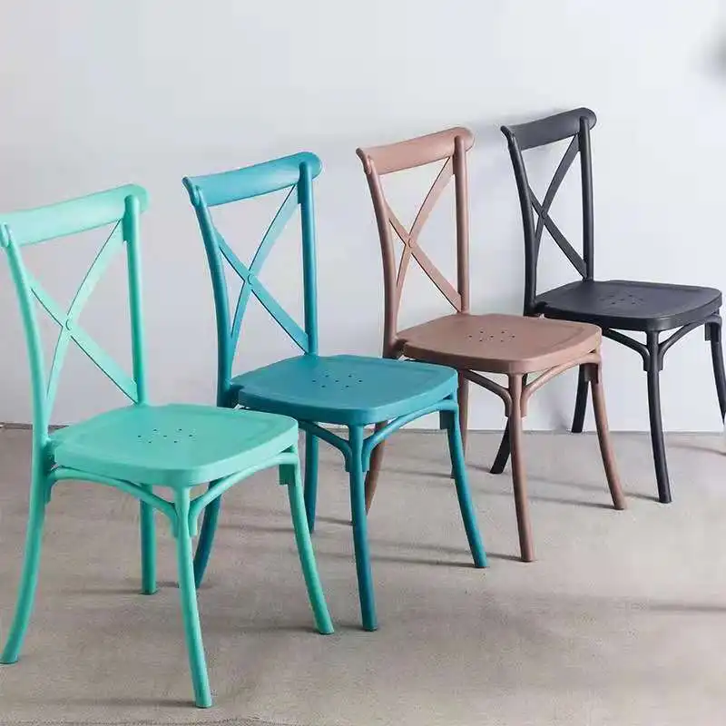 White Plastic Stackable Cross Back Dining Chairs Event Chairs