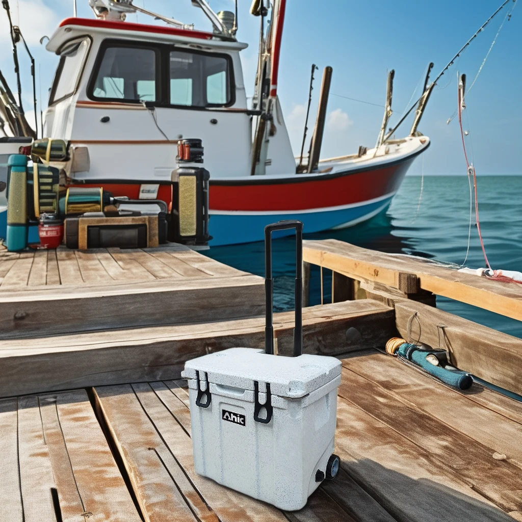 Large 35l Plastic Fishing Cooler Box With Wheels Hard Thermal Pe & Pu ...