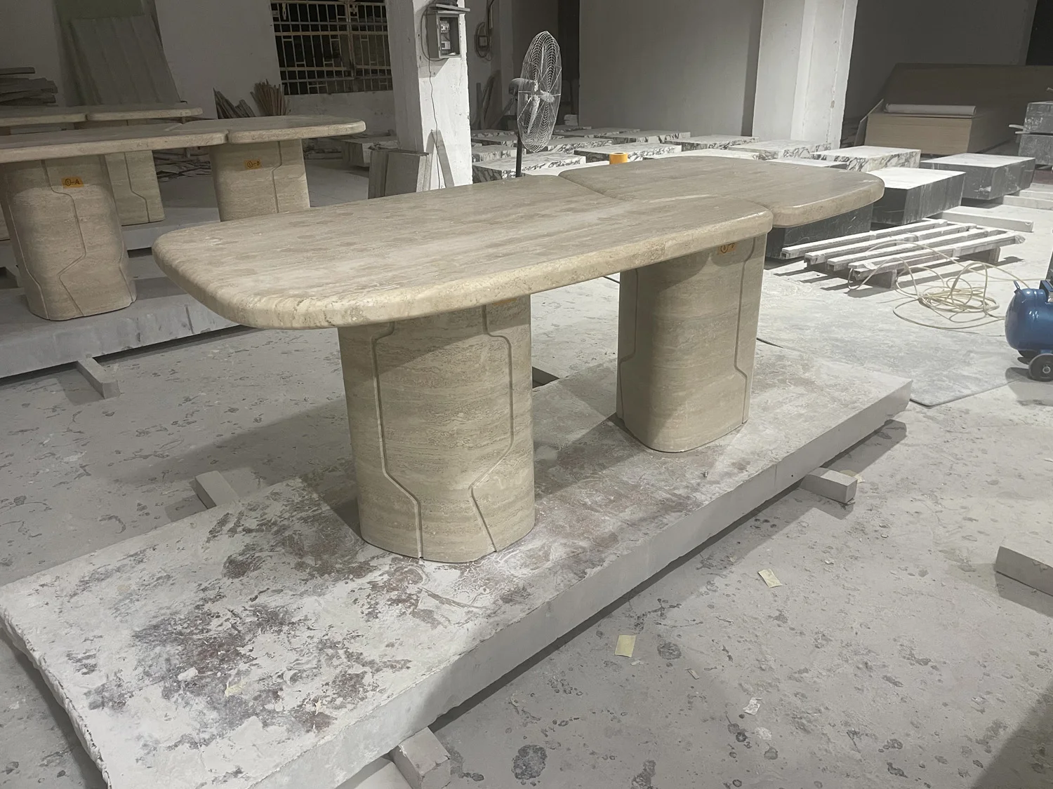 Natural Stone Dining Furniture Long Shape Beige Travertine Table Basse ...