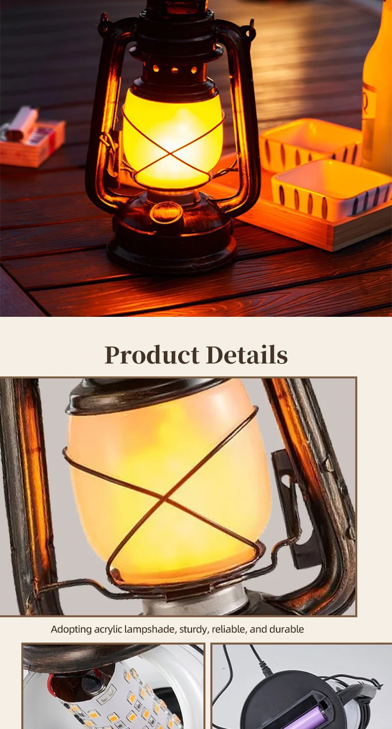 Portable Rechargeable Retro Lantern Lamp for Camping