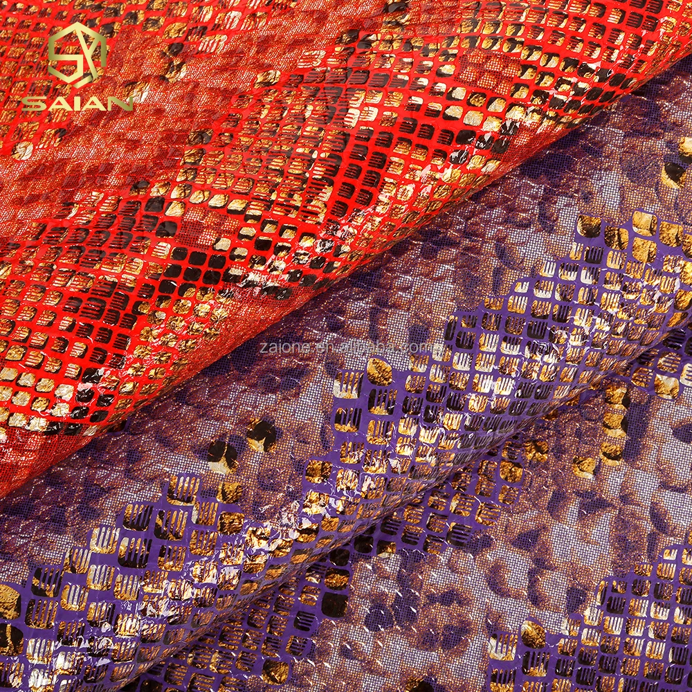 1MM Metallic Foil Texture Embossed Snake Grain PU Leather