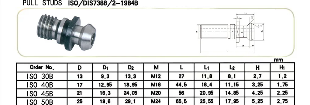 BT30 BT40 BT50 Spindle with 45 Degree Outer Screw Pull Stud Clamp