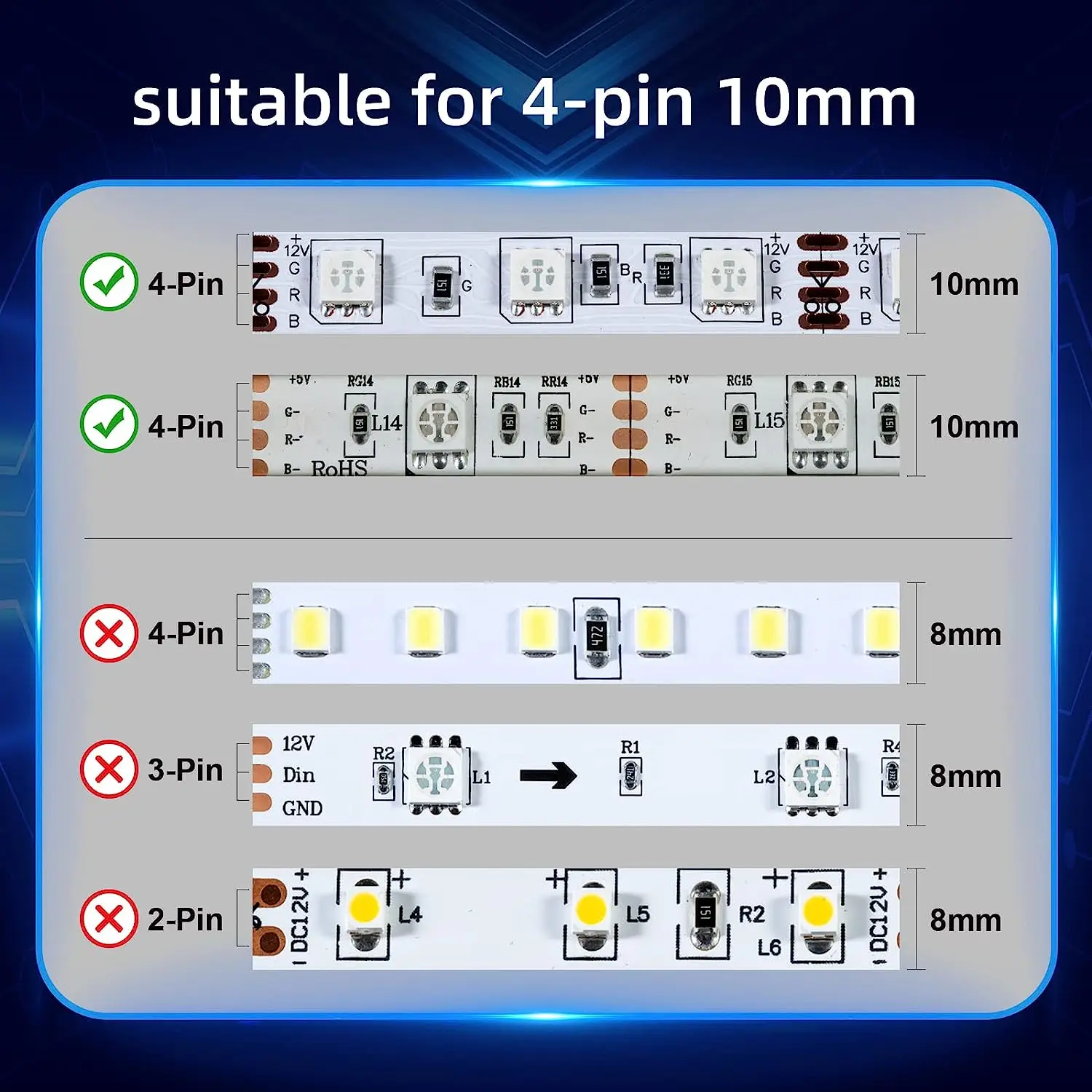 8mm 10mm 12mm Connectors To Wire 2pin 3pin 4pin Free Welding Led Strip ...