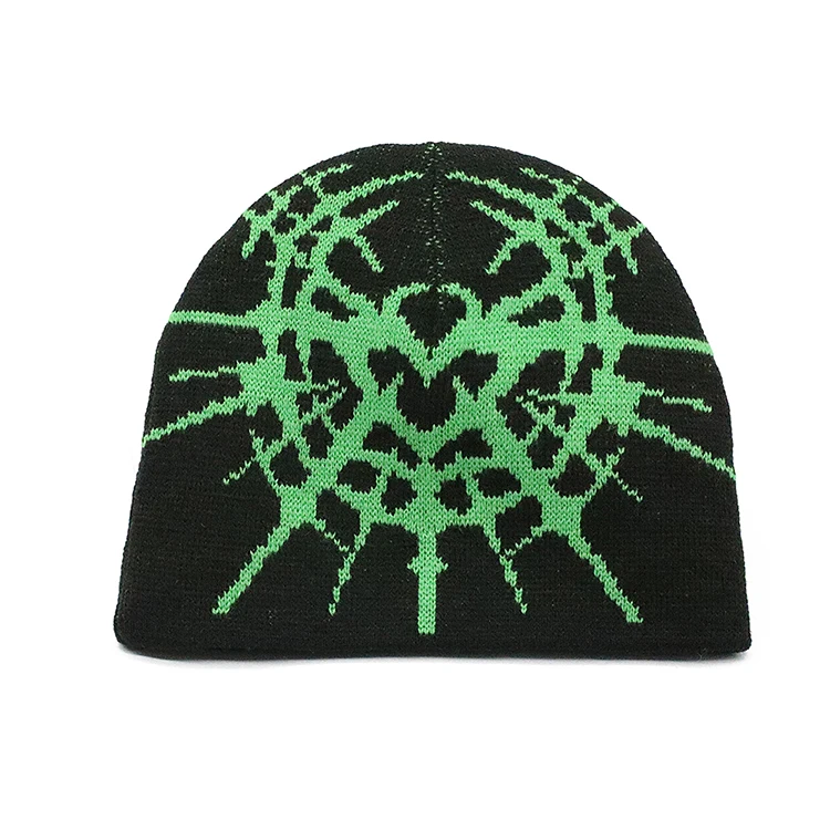 High Quality Jacquard Knit Spider Web Beanie Hat Reversible Skull Caps ...