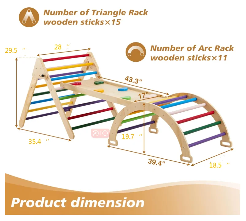 Folding Wooden Climbing Triangle Frame with Slides Gym Play the Slide ...