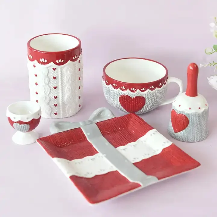 Wedding Valentine's Day Ceramic Tableware Set Relief Milk Coffee Cup ...