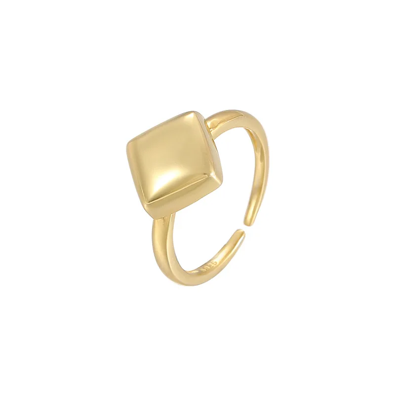 Simple 925 Sterling Silver Plain Square Shape Gold Plated Rings For ...