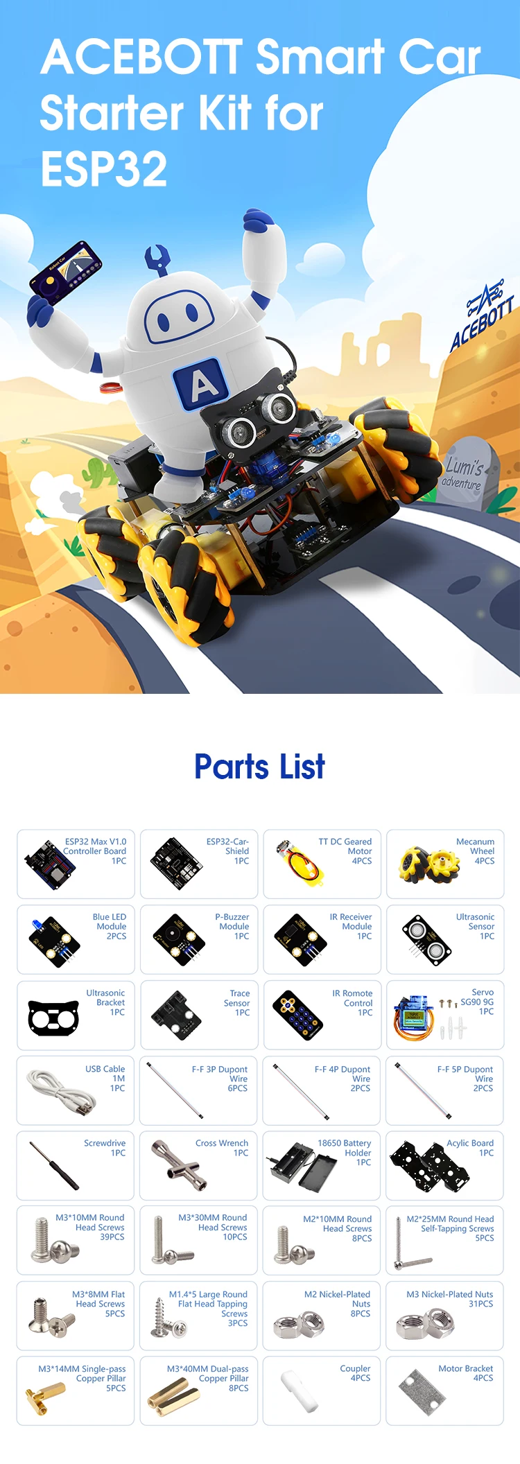 Acebott 4wd Smart Esp32 Robot Car Kit For Electronics Programming Language Arduino Ide Buy