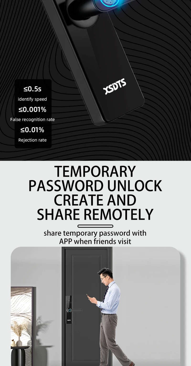 XSDTS Tuya Wifi Smart Door Lock - Biometric Fingerprint