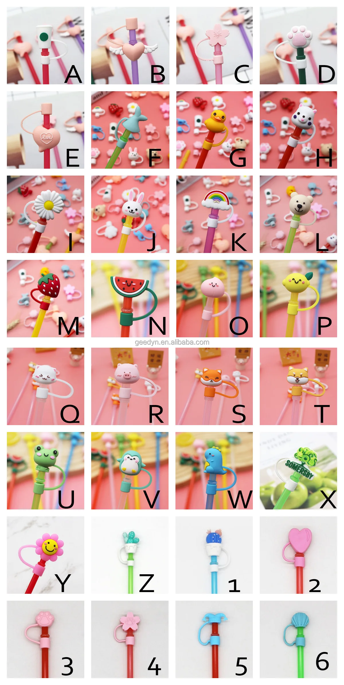 Cartoon Kids Girls Custom Reusable Cute Silicone Straw Tips Cover ...