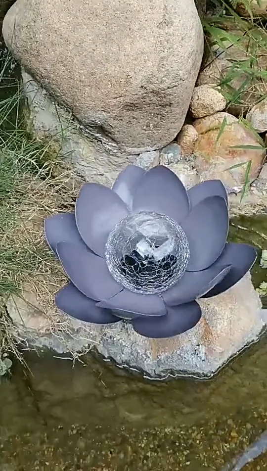 Solar Lotus Flower Led Garden Outdoors Light Patio Crackle Globe Glass ...
