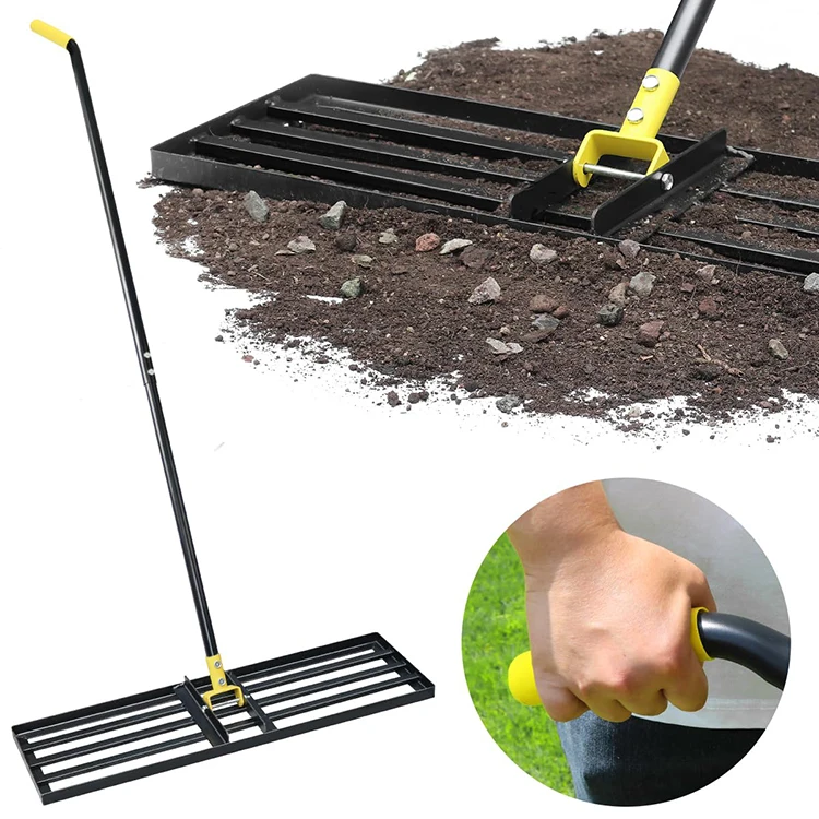JH-Mech Heavy Duty Leveling Rake Ergonomic Curved End Grip Long Handle ...