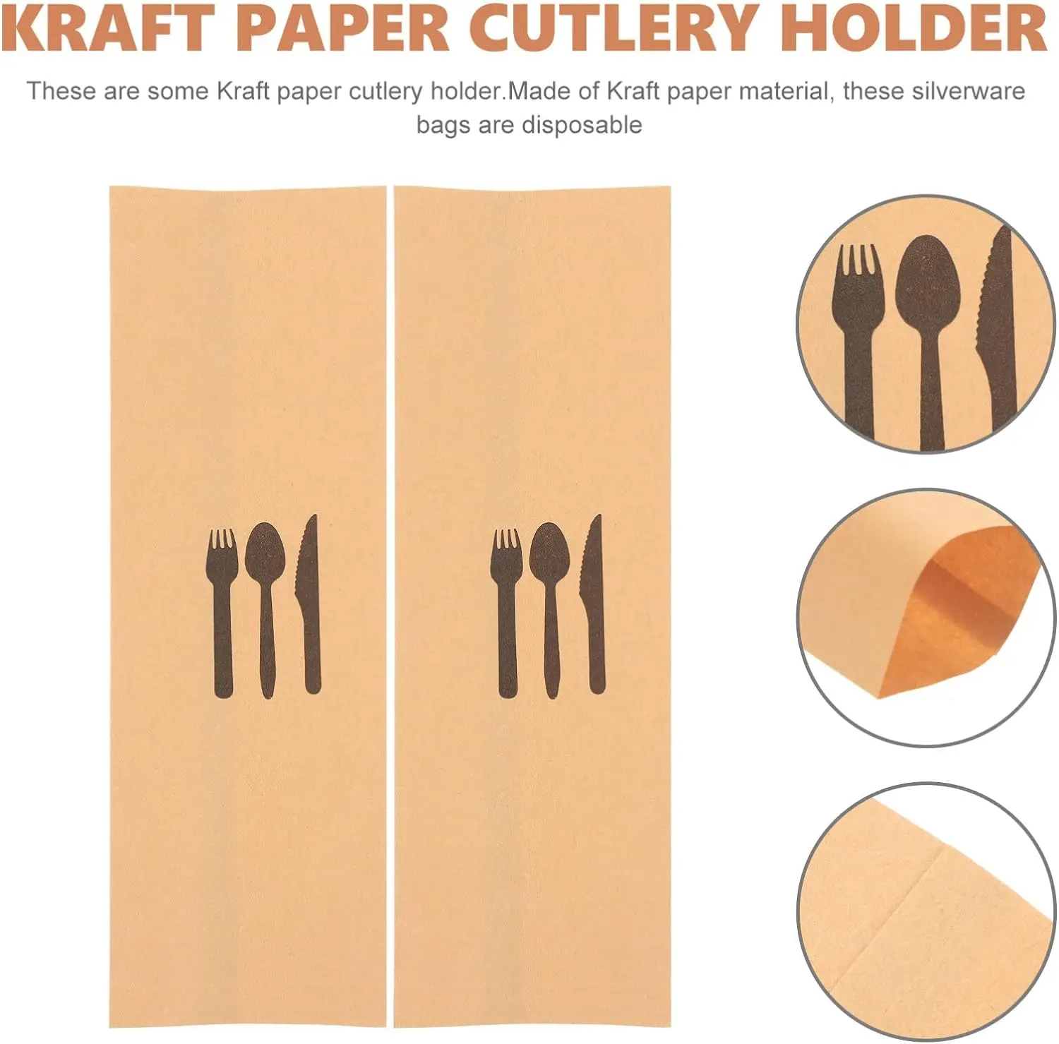 Recyclable Paper Silverware Bag - Kraft Utensils Sleeves