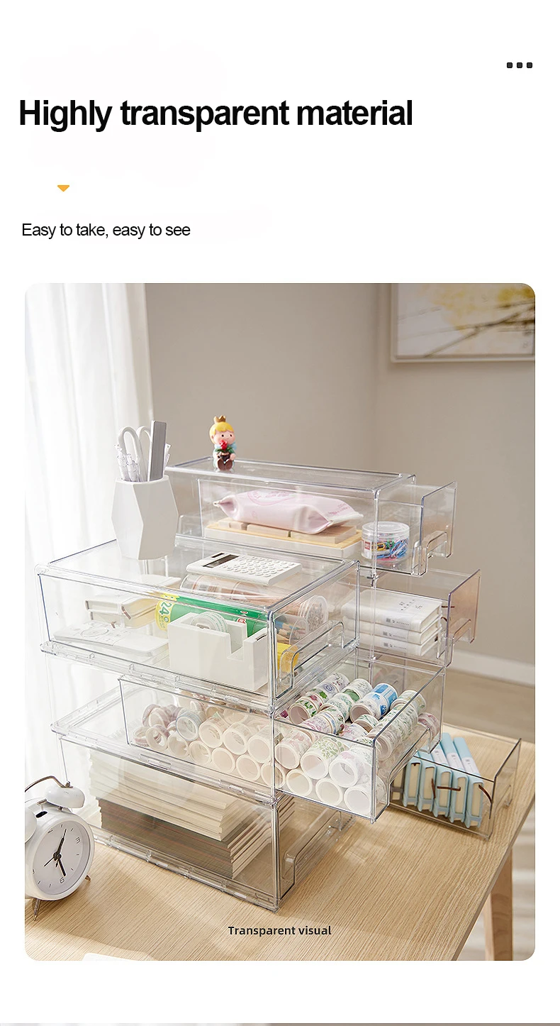 Small Stackable Organizer Drawer Type Transparent Plastic Storage Box ...