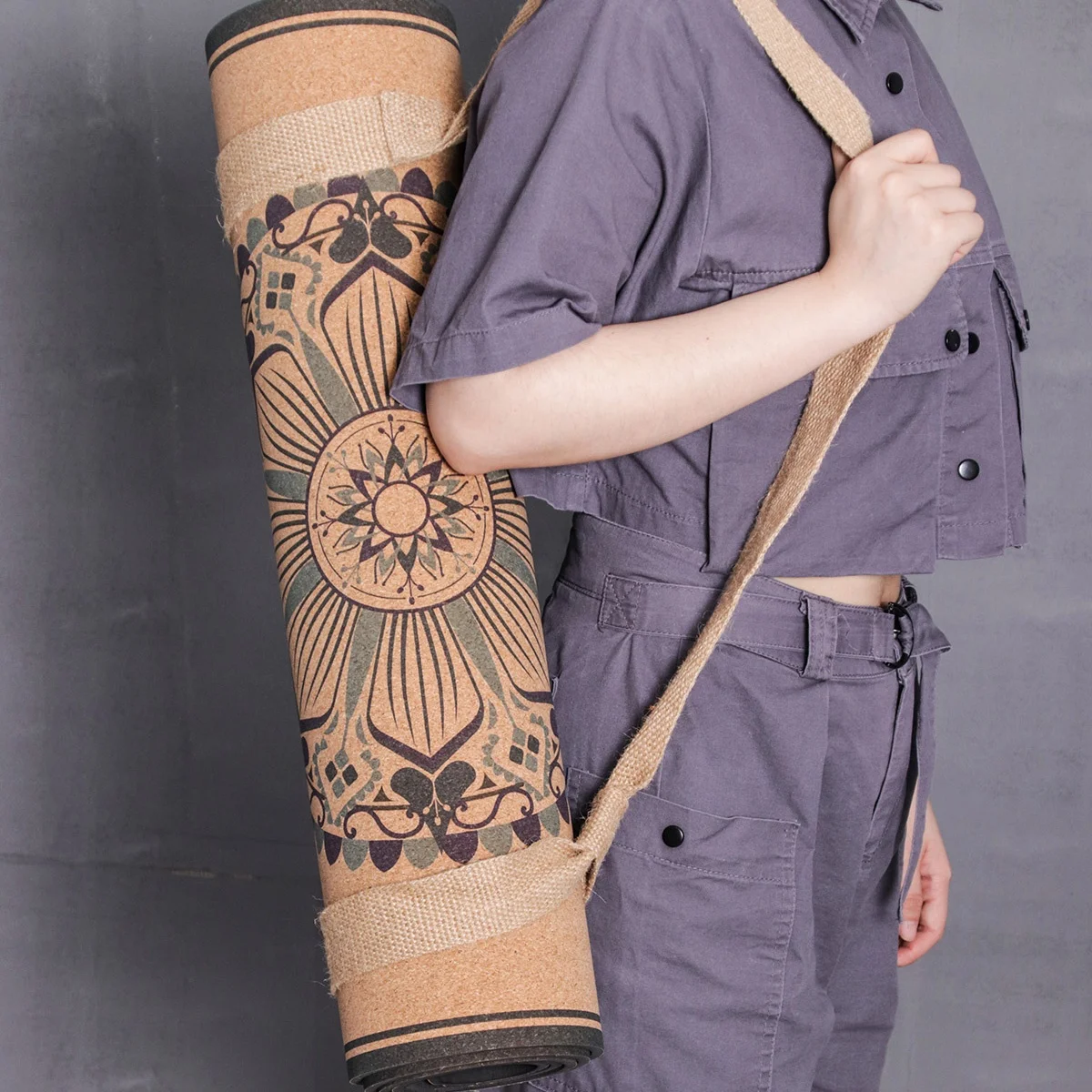 New Design Ecological Non-slip Cork Tpe Yoga Mat Handle Bag Set Fitness ...