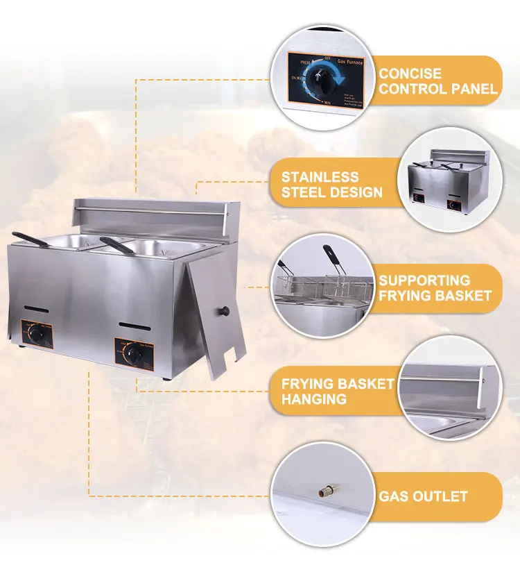 Restaurant Stainless Steel Double Tanks Commercial Gas Deep Fryer Gas ...