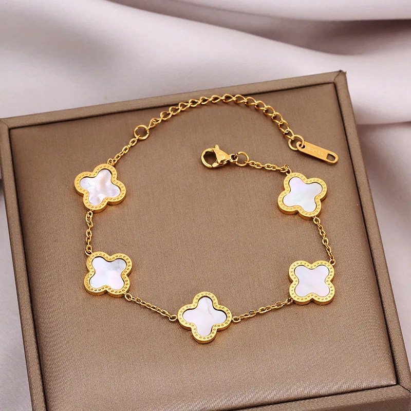 18k Gold Plated Four Leaf Clover Bracelet - Adjustable & Stylish