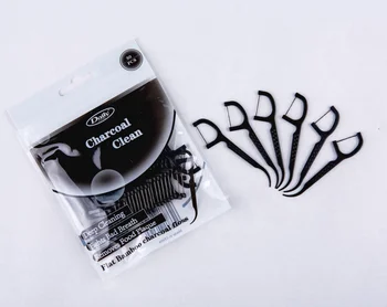 Bamboo Charcoal Long Bent Hook Floss Pick Plastic Toothpick. - Buy ...