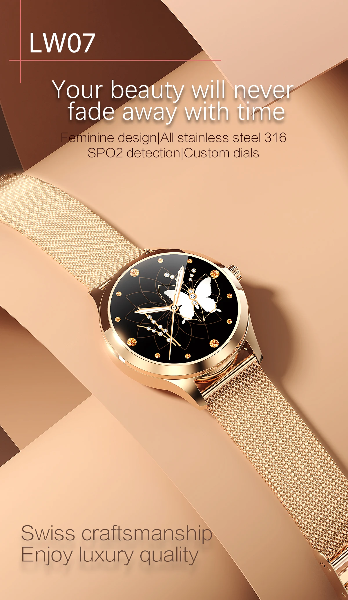 LW07 Women’s Smartwatch with Fitcloud Pro APP & Heart Rate Tracker