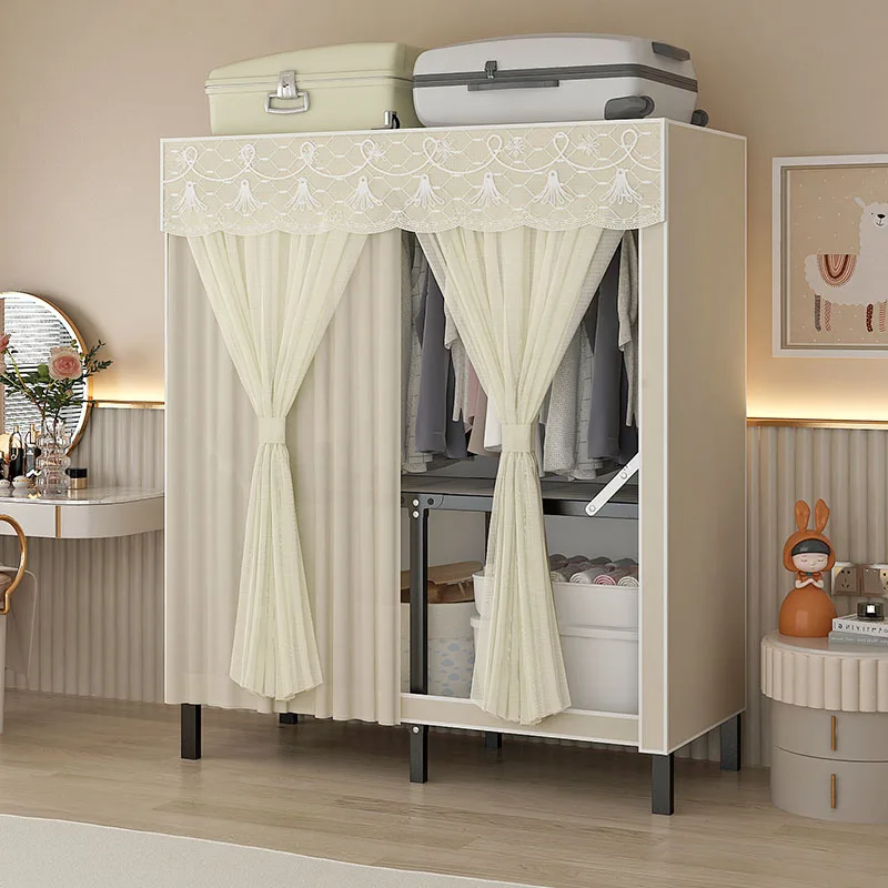 Folding Wardrobe with Screen Fabric Cover Steel Removable Metal Clothes ...