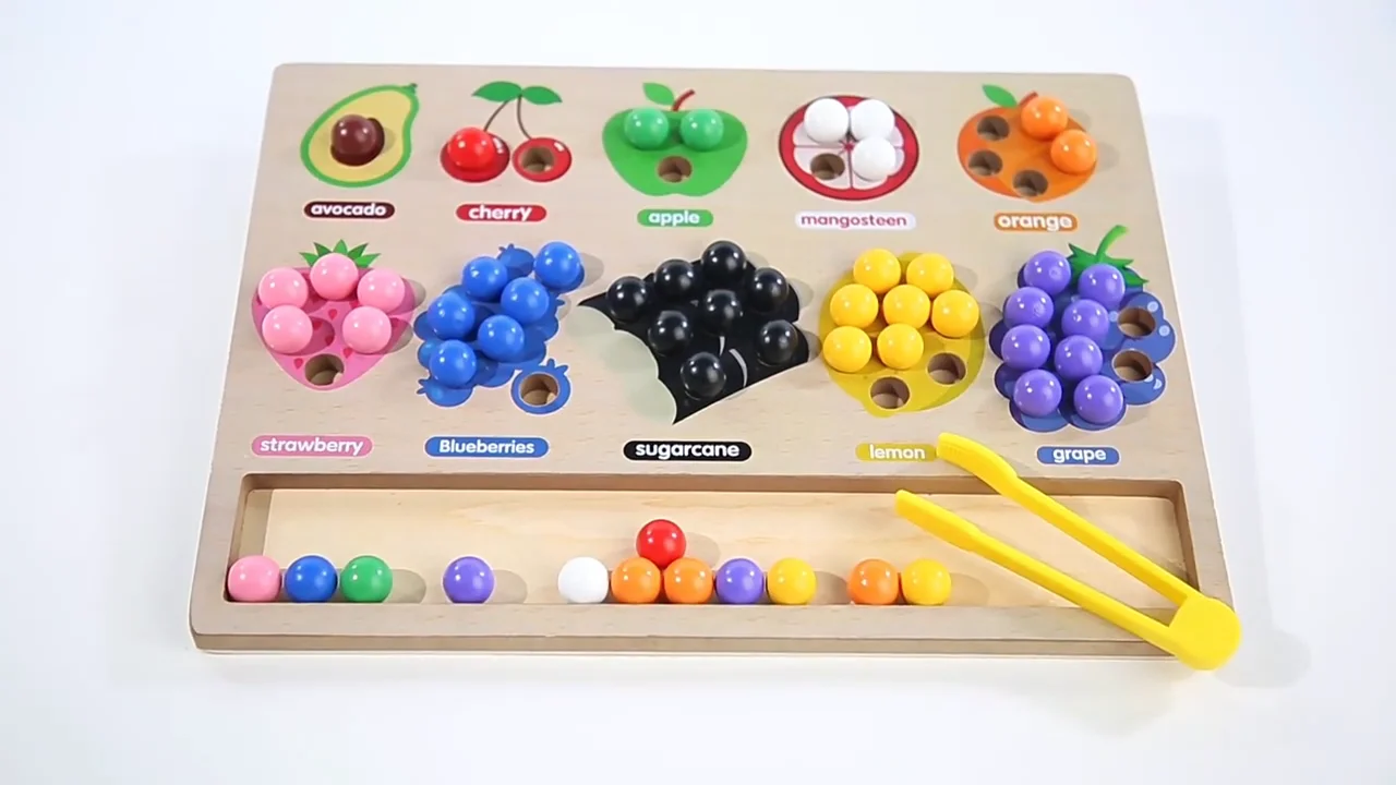 Custom New Montessori Wooden Fruit Sorting Matching Beads For Baby ...
