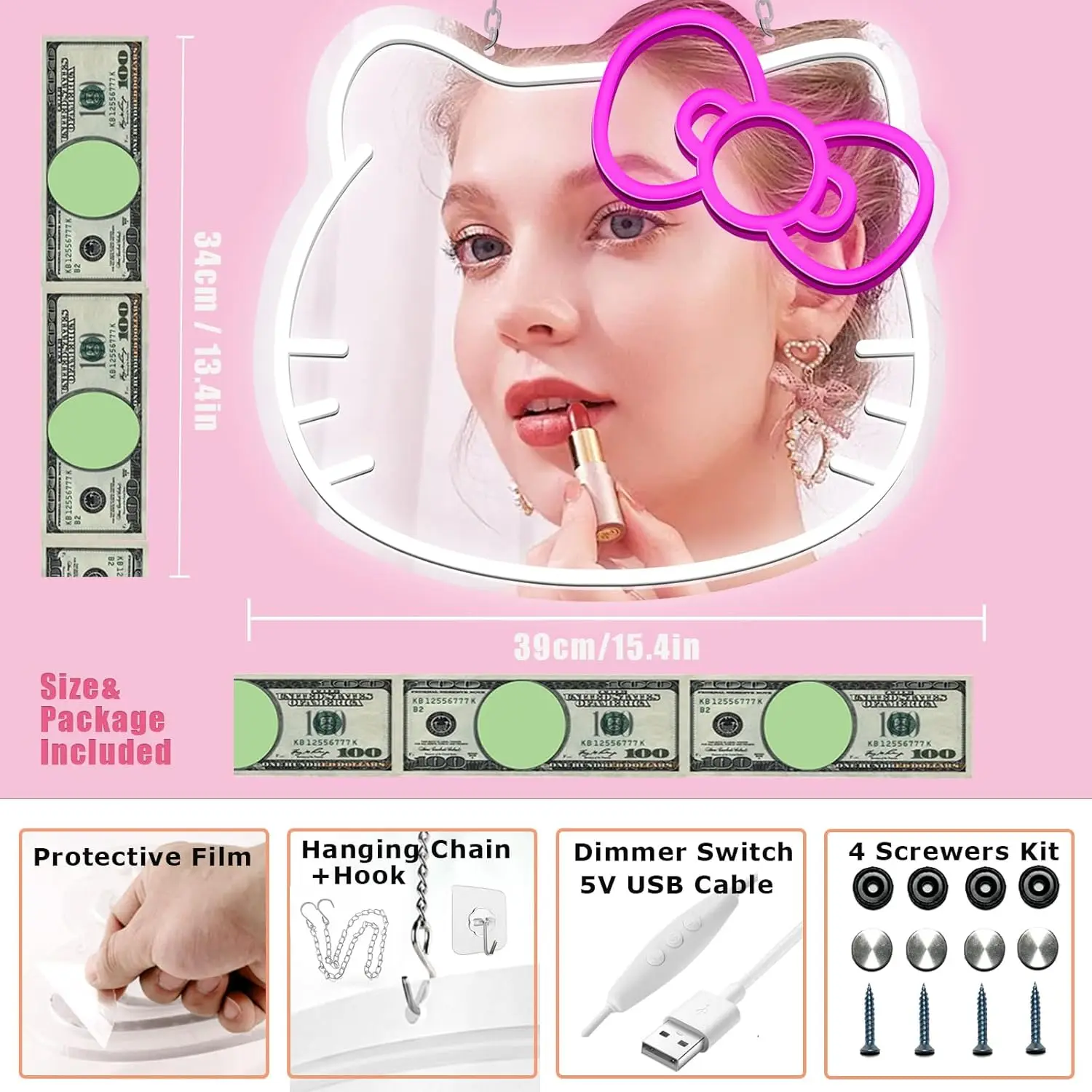 Wholesale Hello Kit Neon Sign Anime Cute Cat Mirror Light