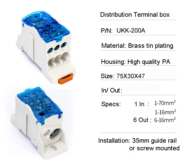 Ukk200a Wiring Terminal Distribution Box Din Rail Terminals Copper Tin ...