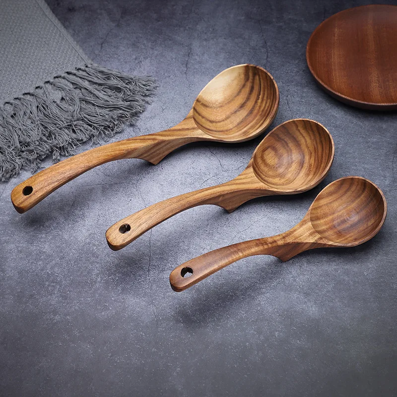 Acacia Wood Large And Small Hook Spoon Soup Hot Pot Long Handle Wooden ...