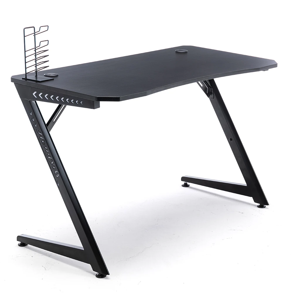 Home Office Computer Black Desk Z Shaped Legs Gamer Table Led Light ...