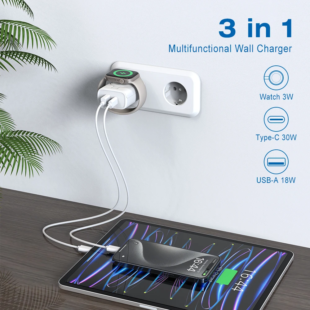 33w 30w Pd 3-in-1 Fast Charging Block Gan Charger With Magnetic ...