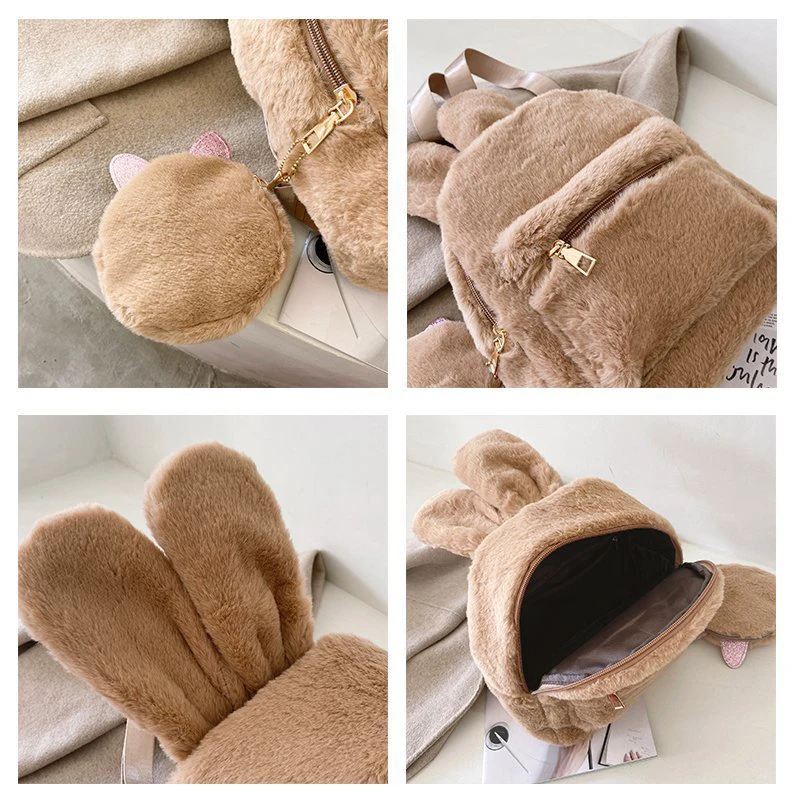Custom Cute Animal Plush Backpack Rabbit Shape School Bag Shoulder Hand ...